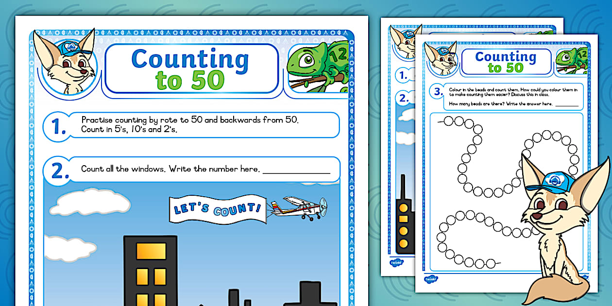 Grade 1Counting- Worksheet: Counting to 50 in 2s 5s and 10s