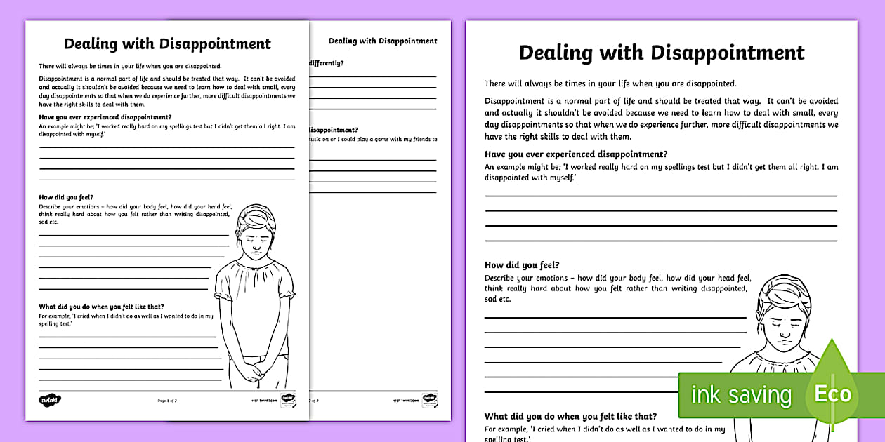 Coping With Disappointment Worksheet Activity - PHSE