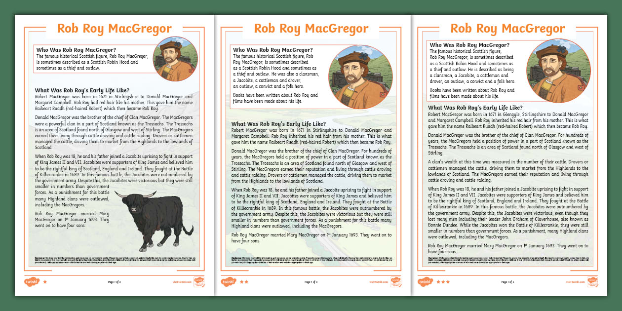 Rob Roy MacGregor Differentiated Fact Files (teacher made)