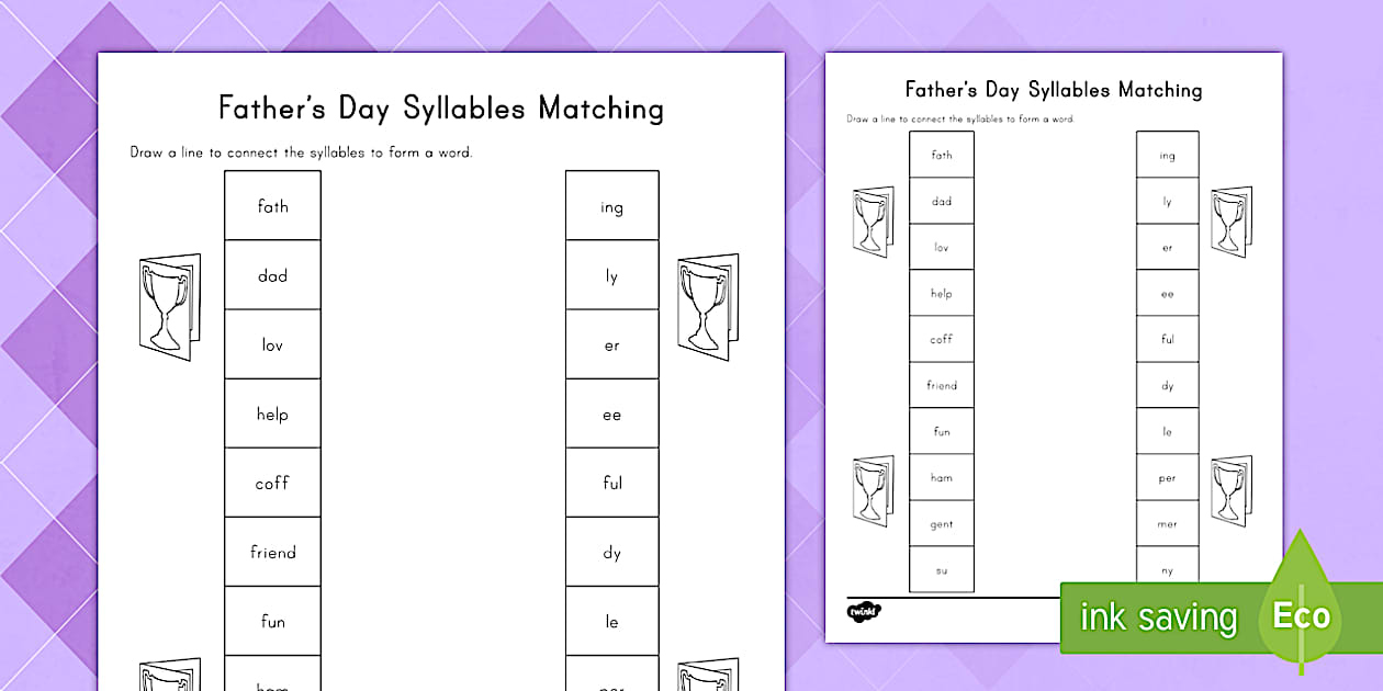 Father's Day Syllables Matching Worksheet | Twinkl USA