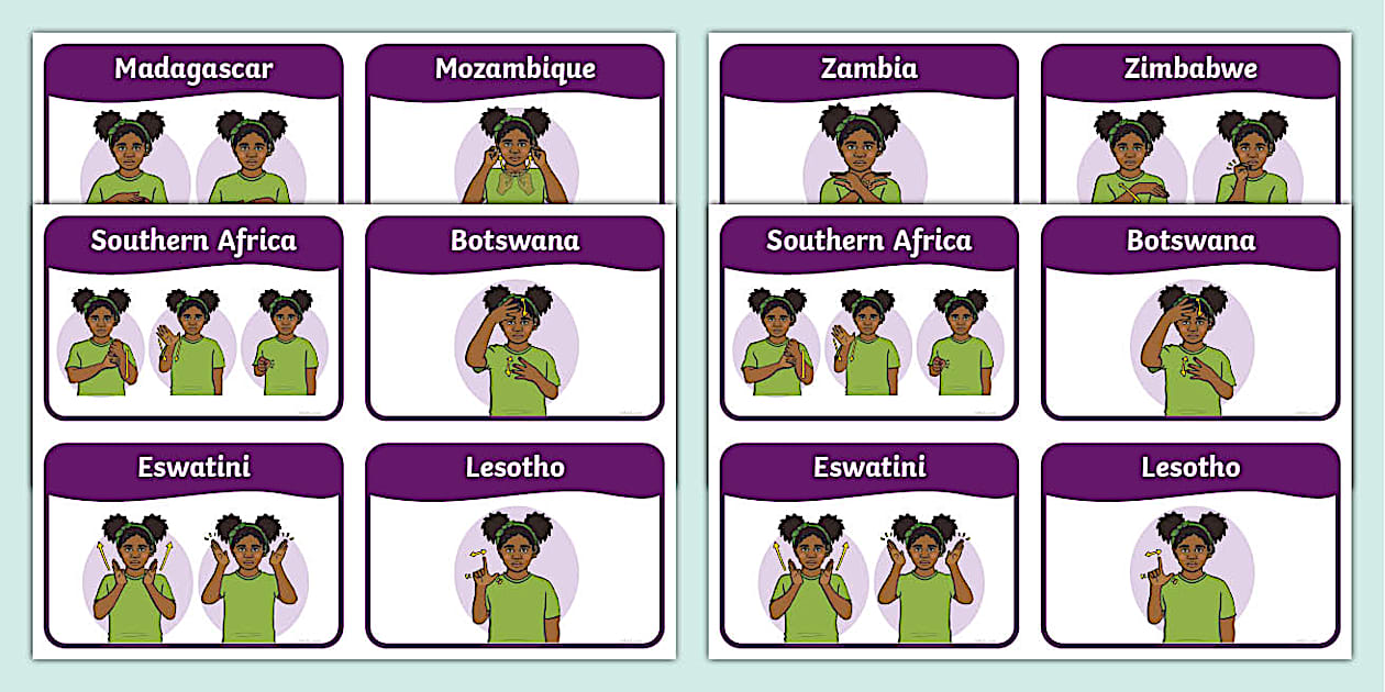 Auslan Countries in Southern Africa Word Cards - Twinkl