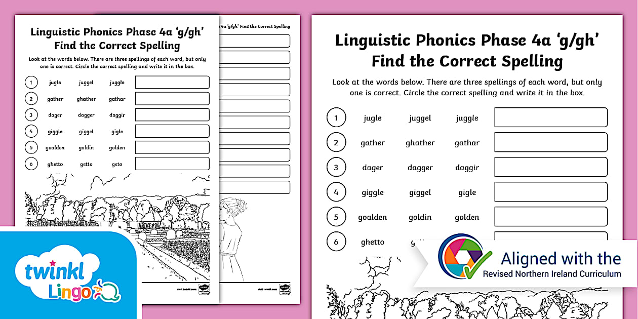 Linguistic Phonics Phase 4a 'g/gh' Find the Correct Spelling