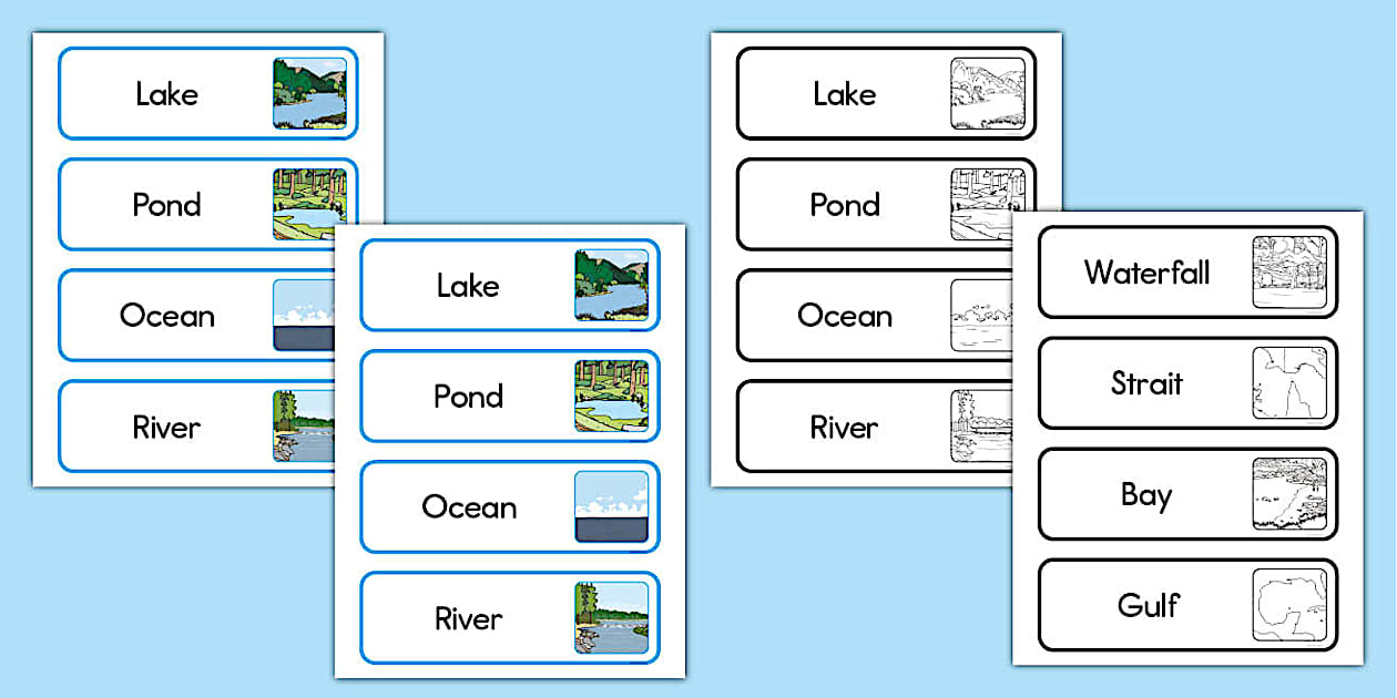 Bodies of Water Vocabulary Cards (Teacher-Made) - Twinkl