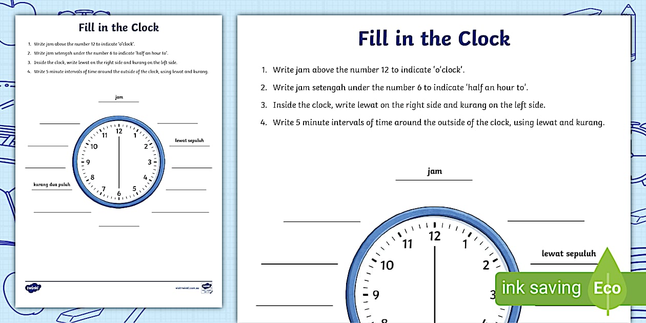 Fill in the Clock - Indonesian (Teacher-Made) - Twinkl
