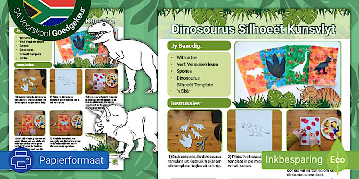 Dinosourusse Silhoeët Kunsvlyt (Teacher-Made) - Twinkl