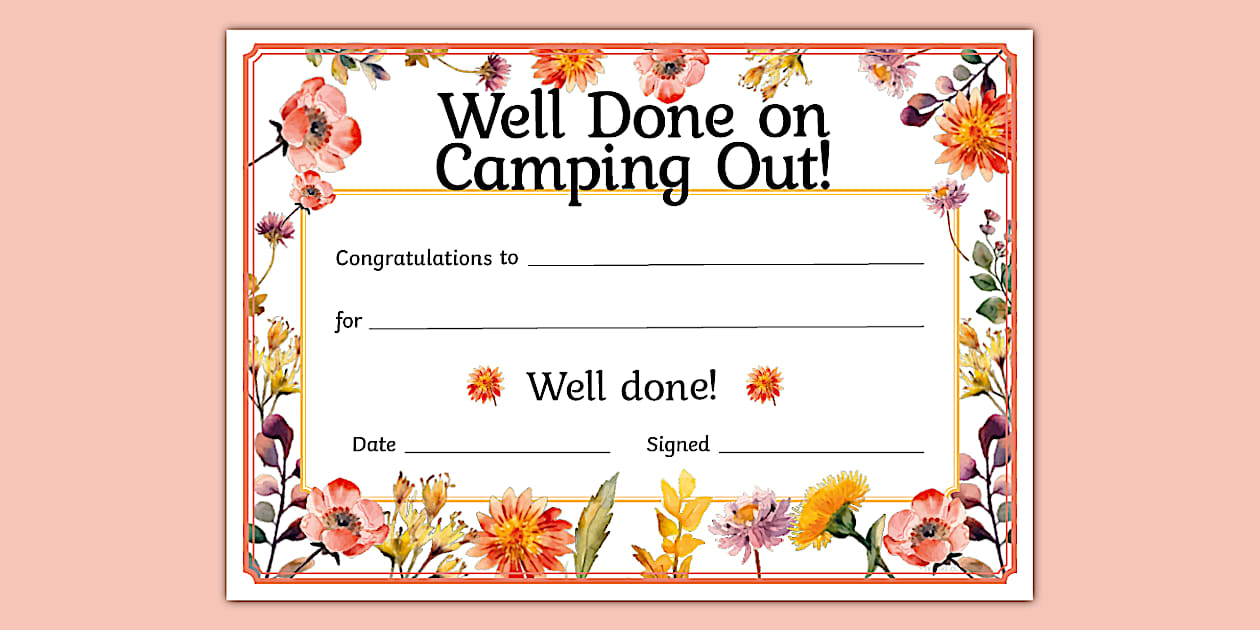 Wildflower-Themed Camping Certificate (teacher made)