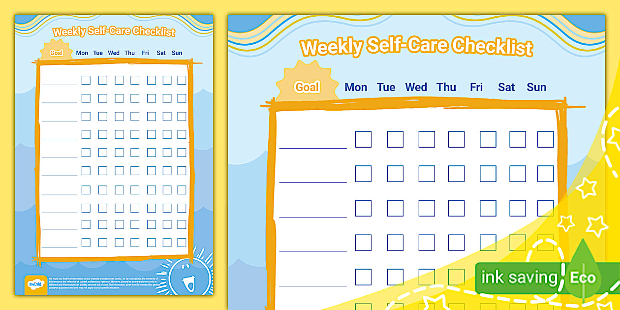 Sunshine-Themed Self-Care Checklist (teacher made) - Twinkl