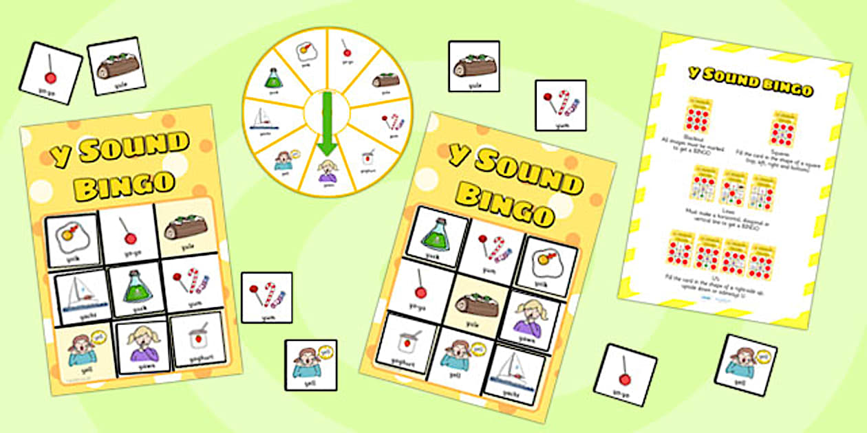 y Sound Bingo Game with Spinner (teacher made) - Twinkl
