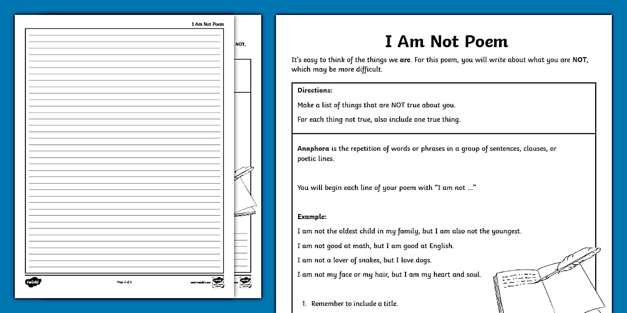 Eighth Grade I Am Not Poem Writing Worksheet (Teacher-Made)