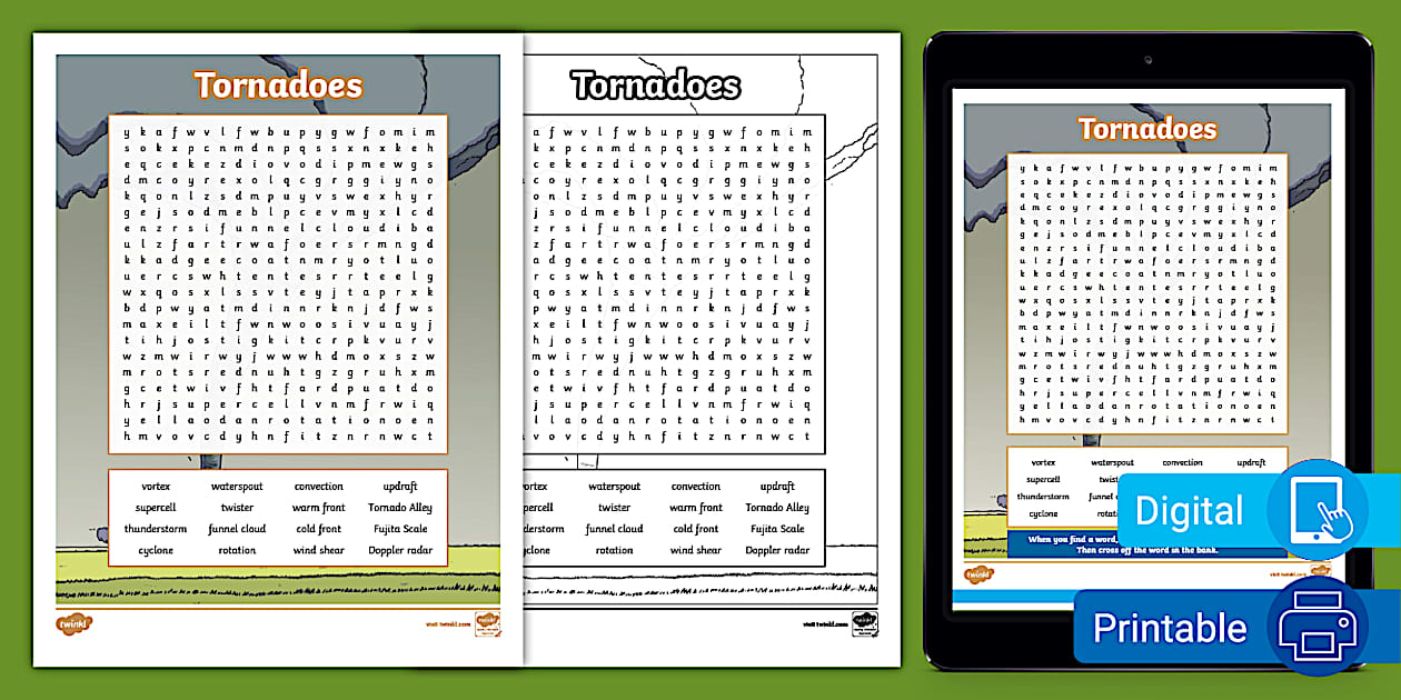 Tornadoes Word Search for 6th-8th Grade (teacher made)