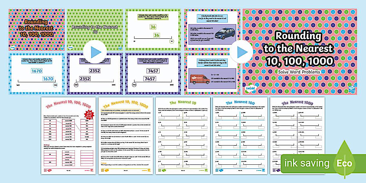 KS2 Rounding Worksheets: Rounding to nearest 10, 100, 100.