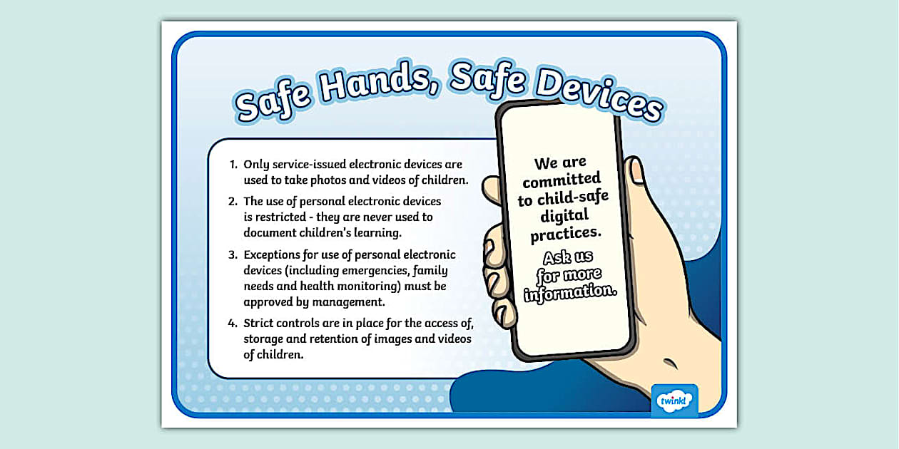 Safe Hands, Safe Devices Practices Poster - Twinkl