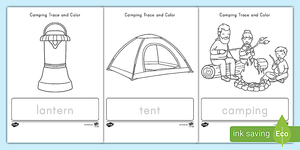 Camping Trace and Color Sheets - Twinkl