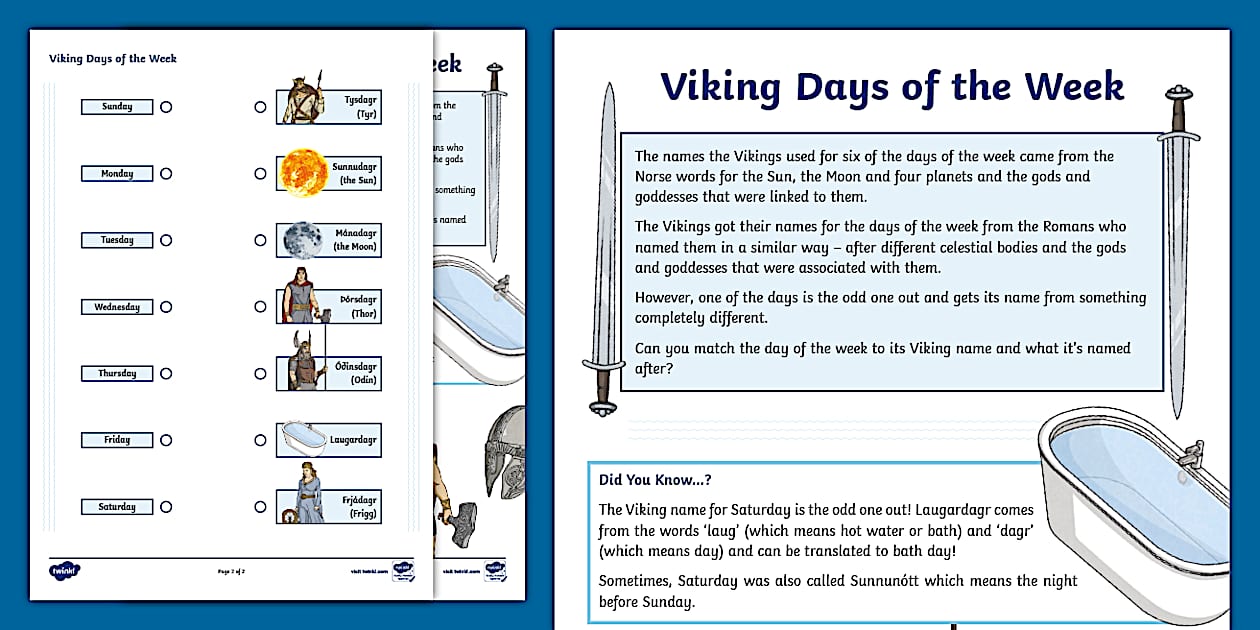 Viking Days of the Week Matching Activity