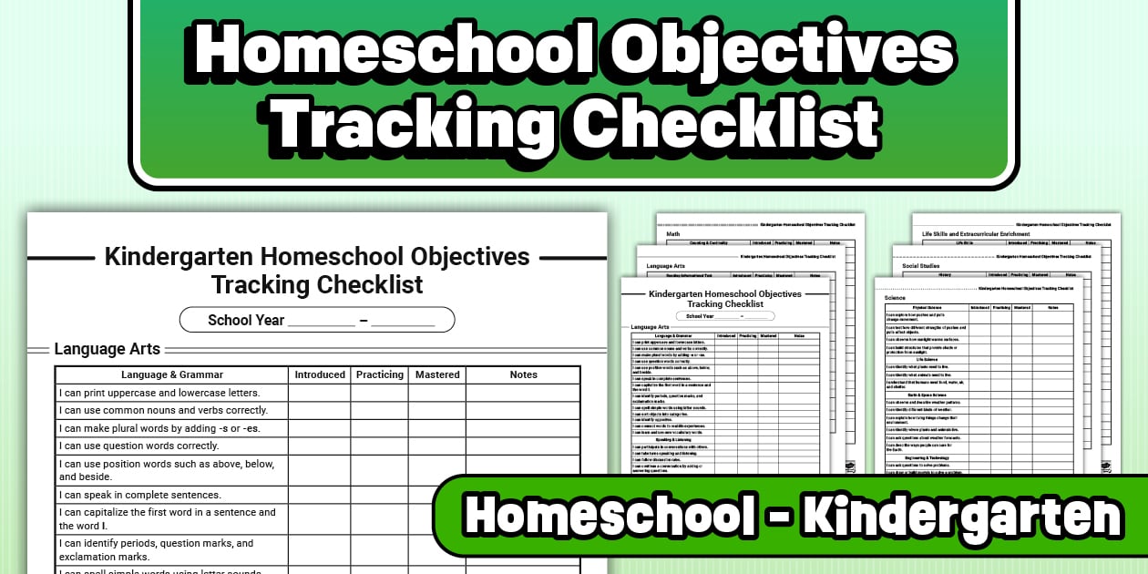Kindergarten Homeschool Objectives Tracking Checklist