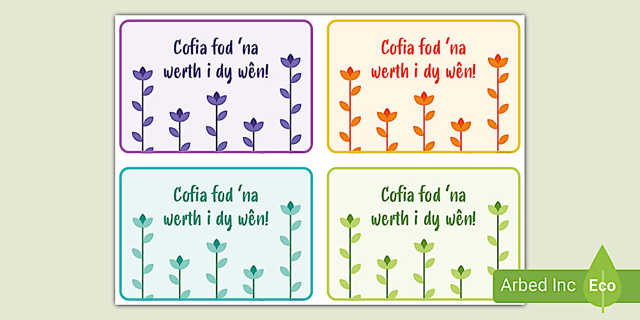 Cardiau Lles: Cofia Fod 'Na Werth i Dy Wên - Twinkl