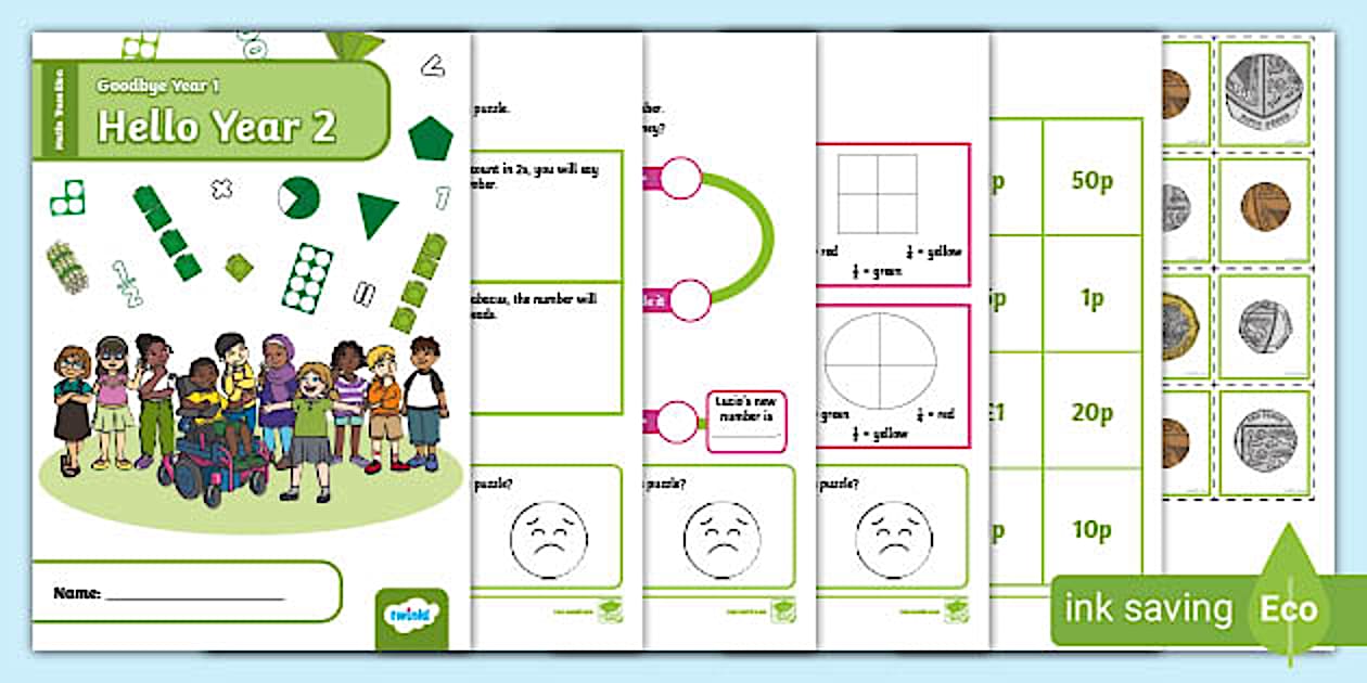 Moving to Year 2 Maths Transition Booklet - Twinkl