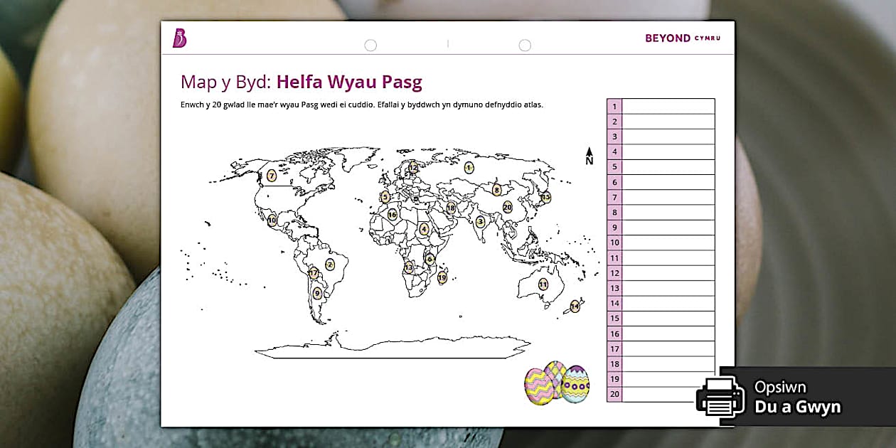 Helfa Wyau Pasg Map y Byd (teacher made) - Twinkl