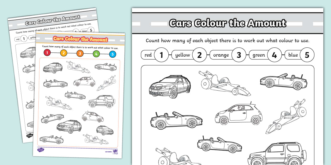 Cars Colour the Amount Worksheet (teacher made) - Twinkl