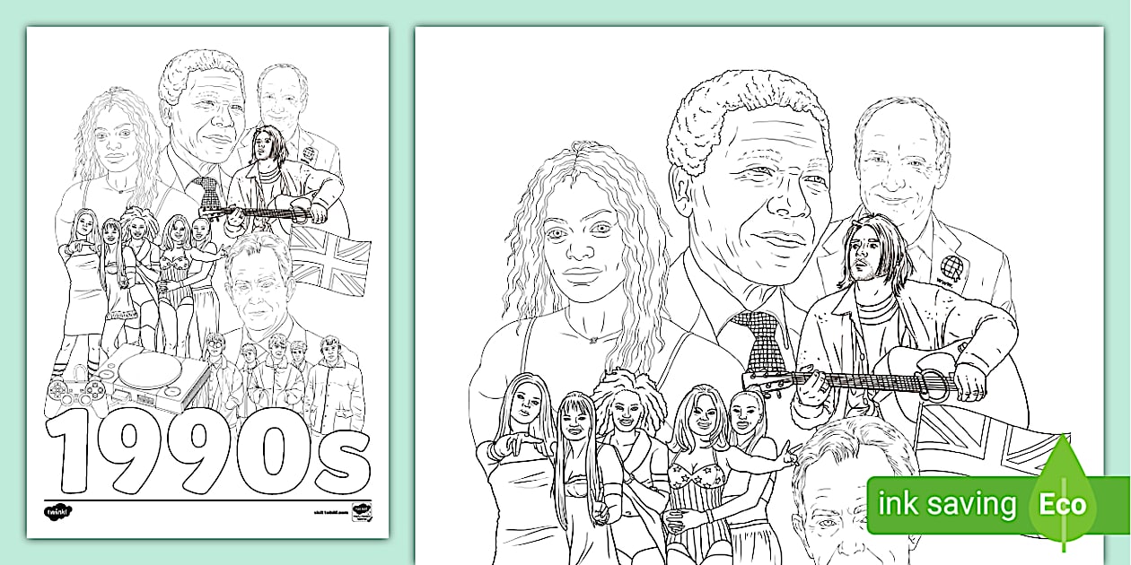 1990s Colouring Sheet - Twinkl Primary History - Twinkl