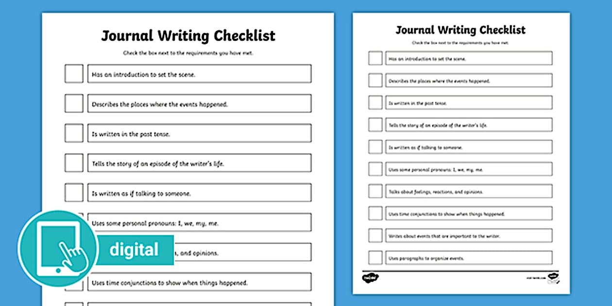 Journal Writing Checklist (teacher made) - Twinkl
