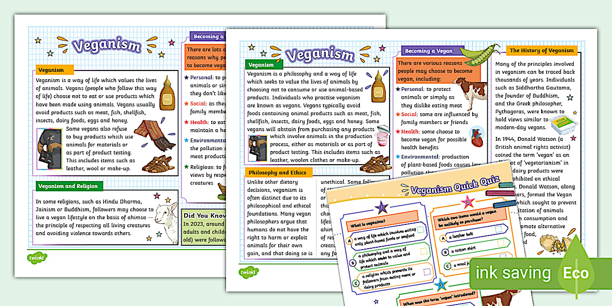 KS2 Veganism Fact File and Quick Quiz (l'enseignant a fait)