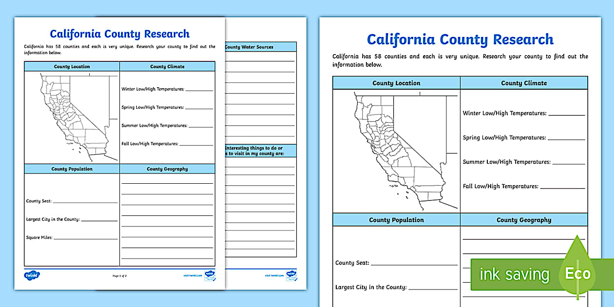 California County Research and Report Worksheet - Twinkl