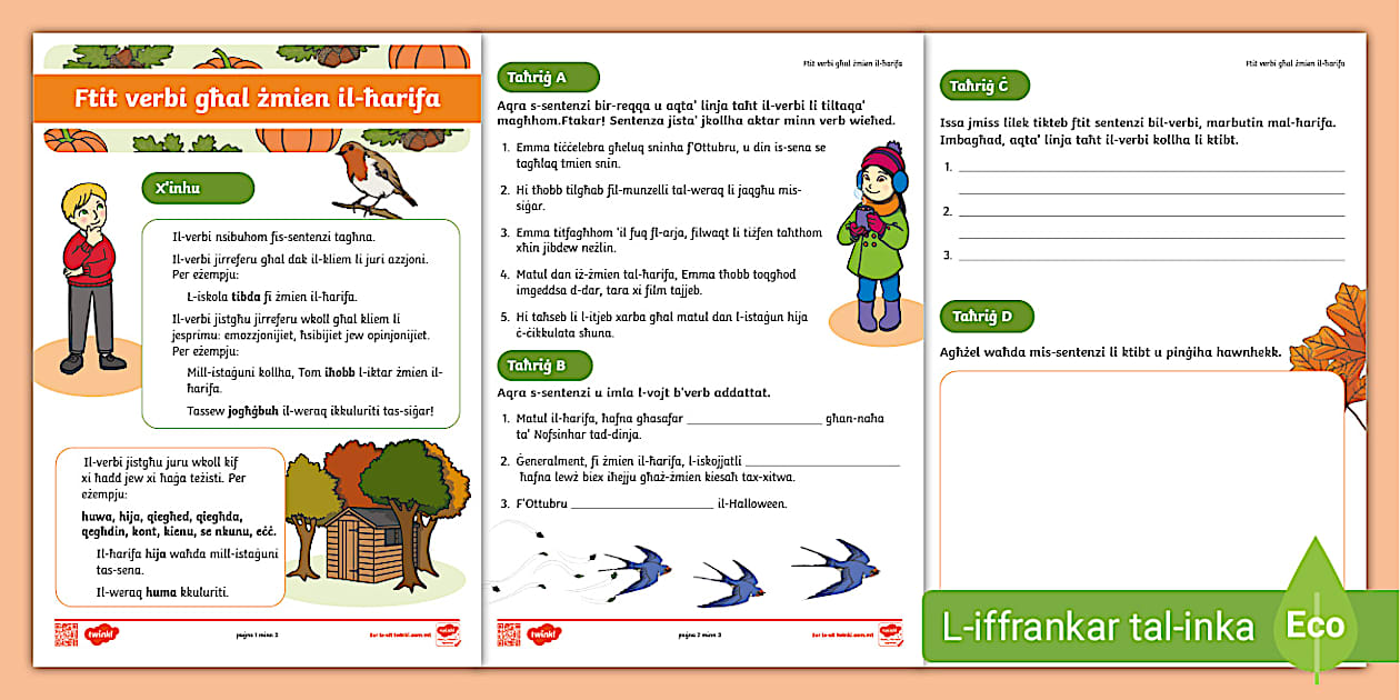 Karti tat-Taħriġ: Ftit verbi għal żmien il-ħarifa