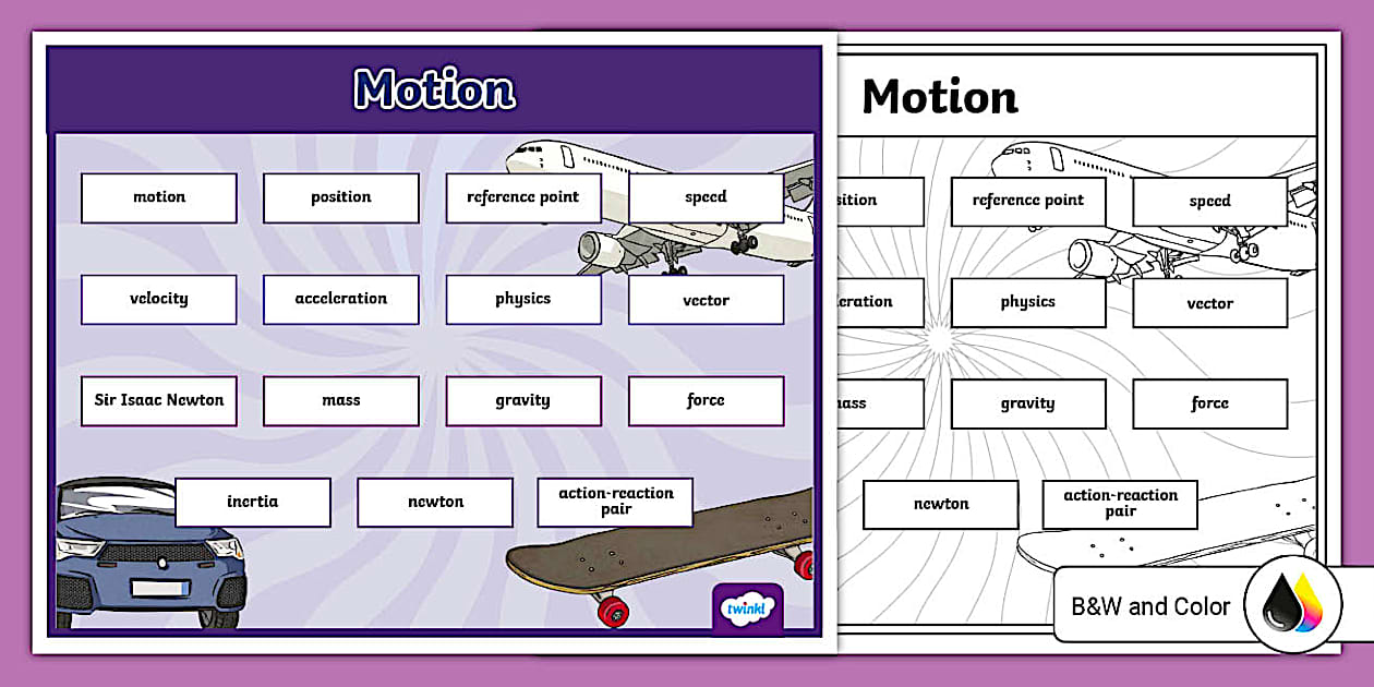 Motion Vocabulary Mat for 6th-8th Grade (teacher made)