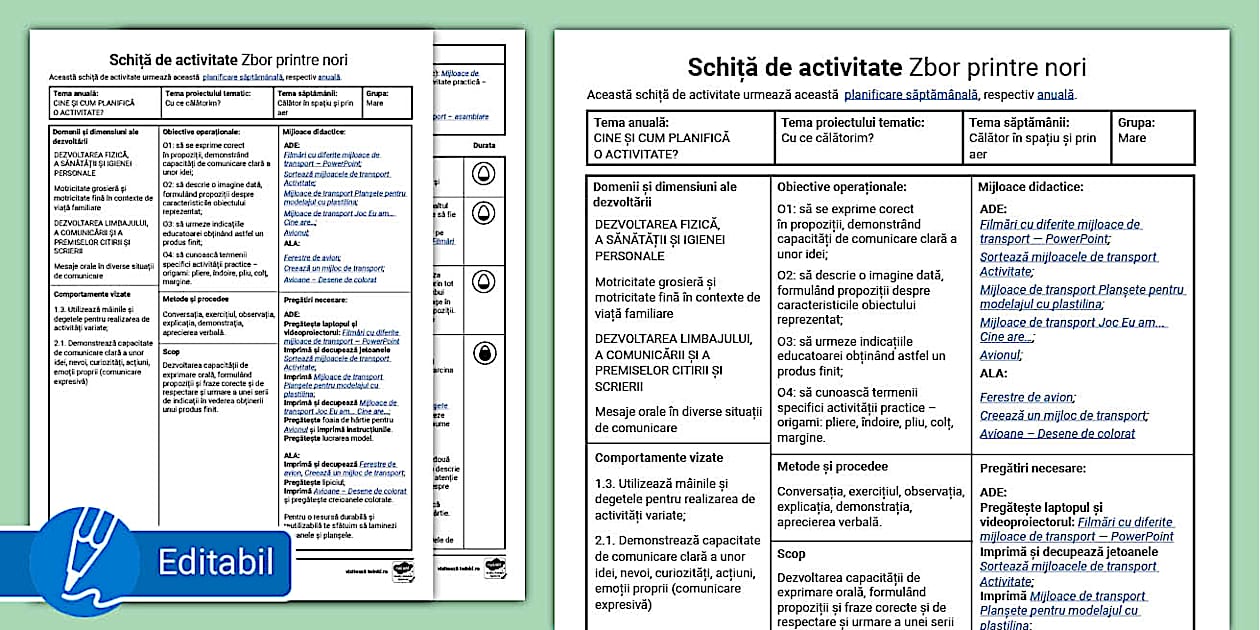 Zbor printre nori – Schiță de activitate grupa mare