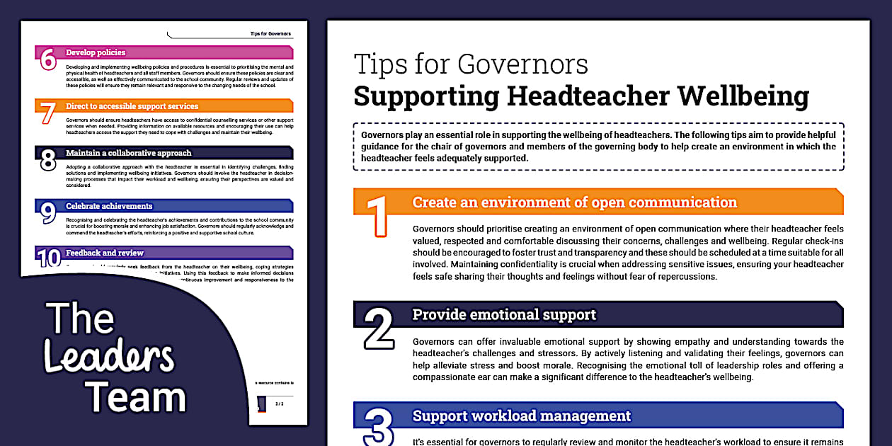Tips for Governors Supporting Headteacher Wellbeing - SLT