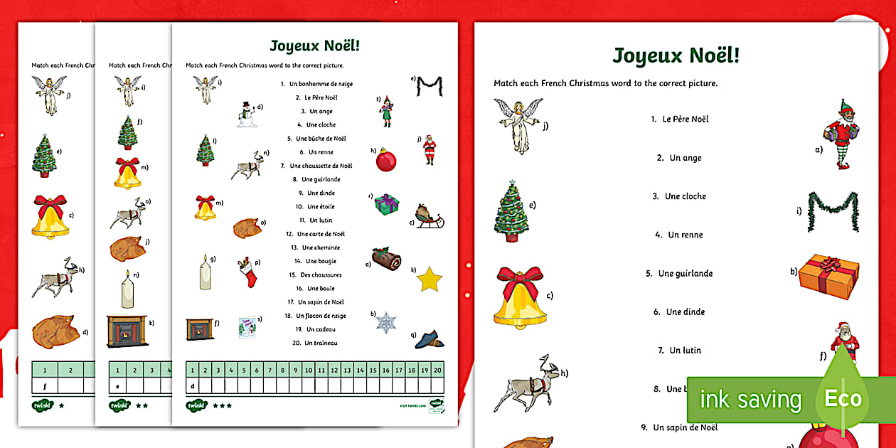 French Christmas Vocabulary List Matching Game | Twinkl