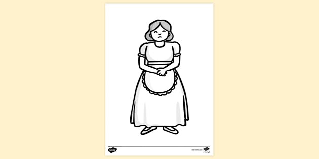 Villager Woman Colouring Sheet - Primary Resources - Twinkl