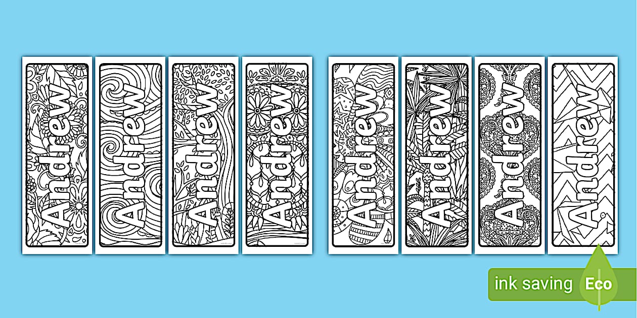 Andrew Mindfulness Name Colouring Bookmarks - Twinkl