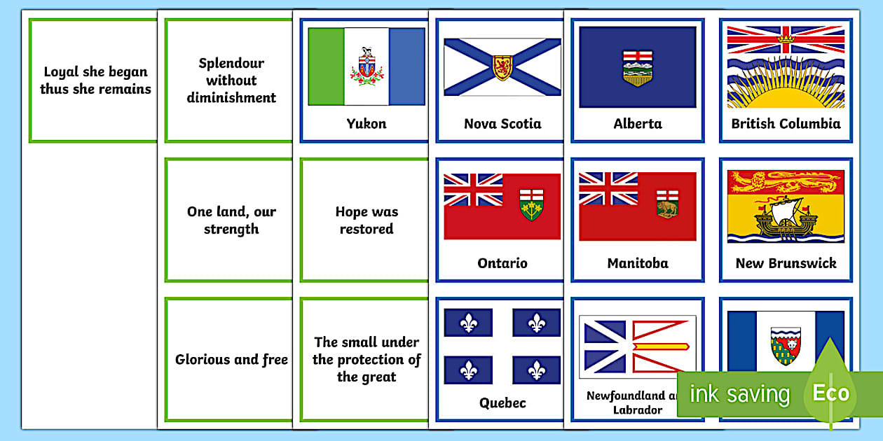 Canada's Provinces and Territories Slogans Matching Cards