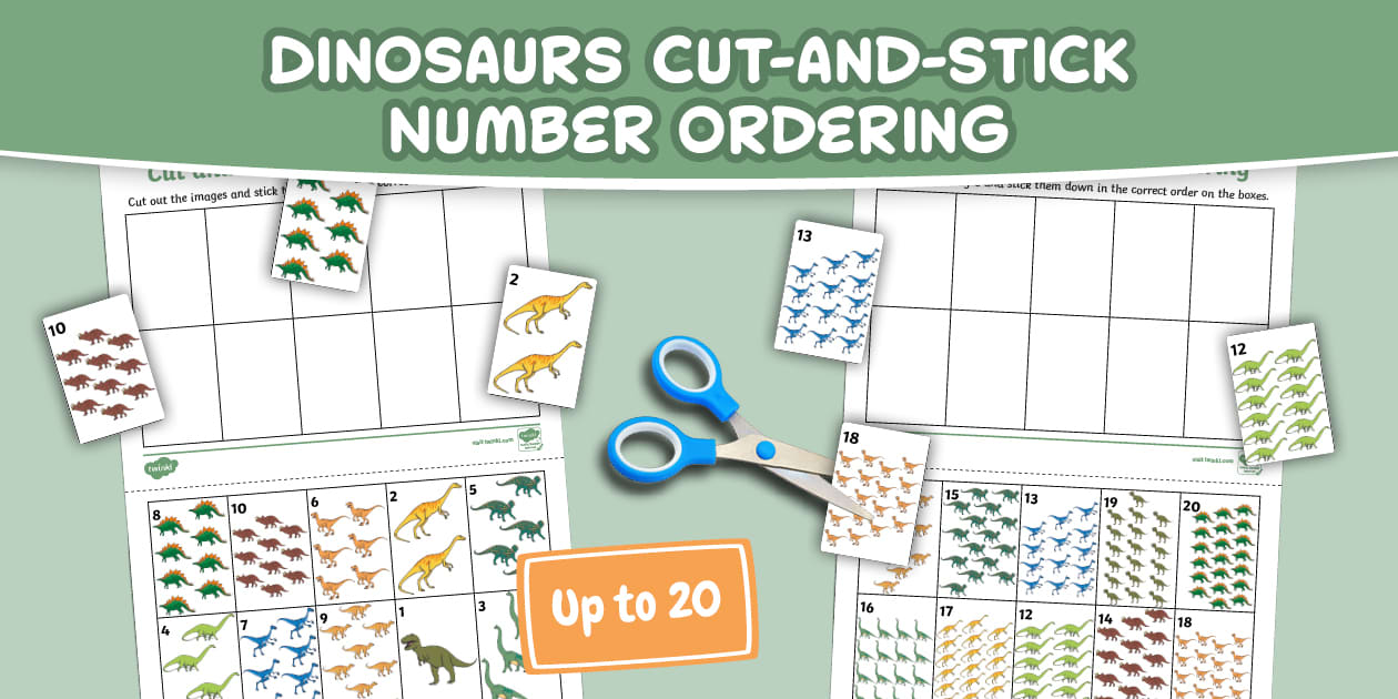 Dinosaurs Themed Cut and Stick Number Ordering Worksheet