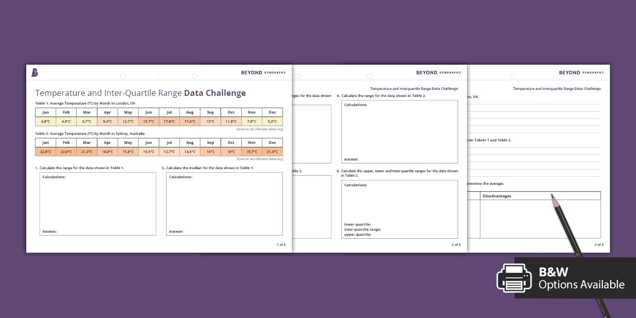 Temperature and Inter-Quartile Range Data Challenge - Twinkl