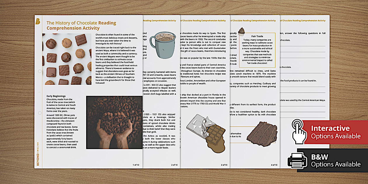 The History of Chocolate - Reading Comprehension - Twinkl