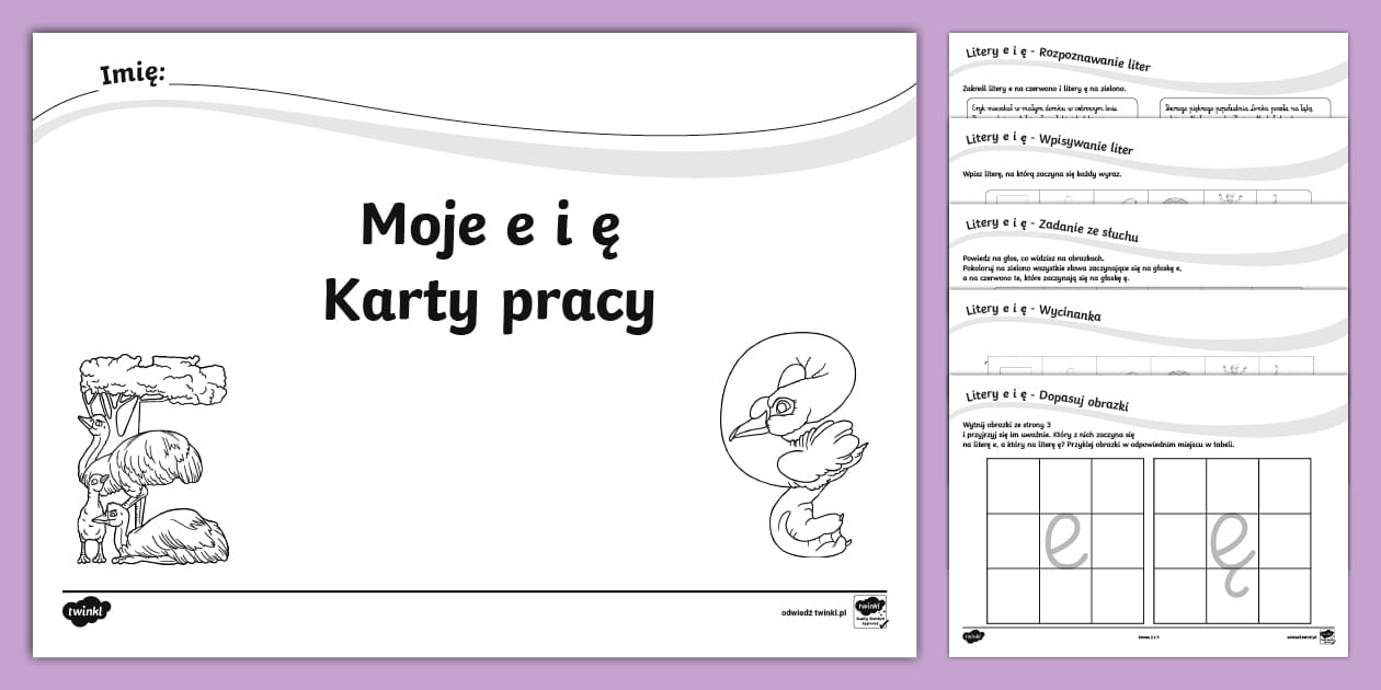 Moje e i ę | Karty pracy | Litery kształtopodobne - Twinkl