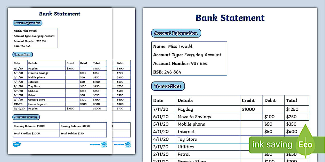 Role Play Bank Statements (Teacher-Made) - Twinkl