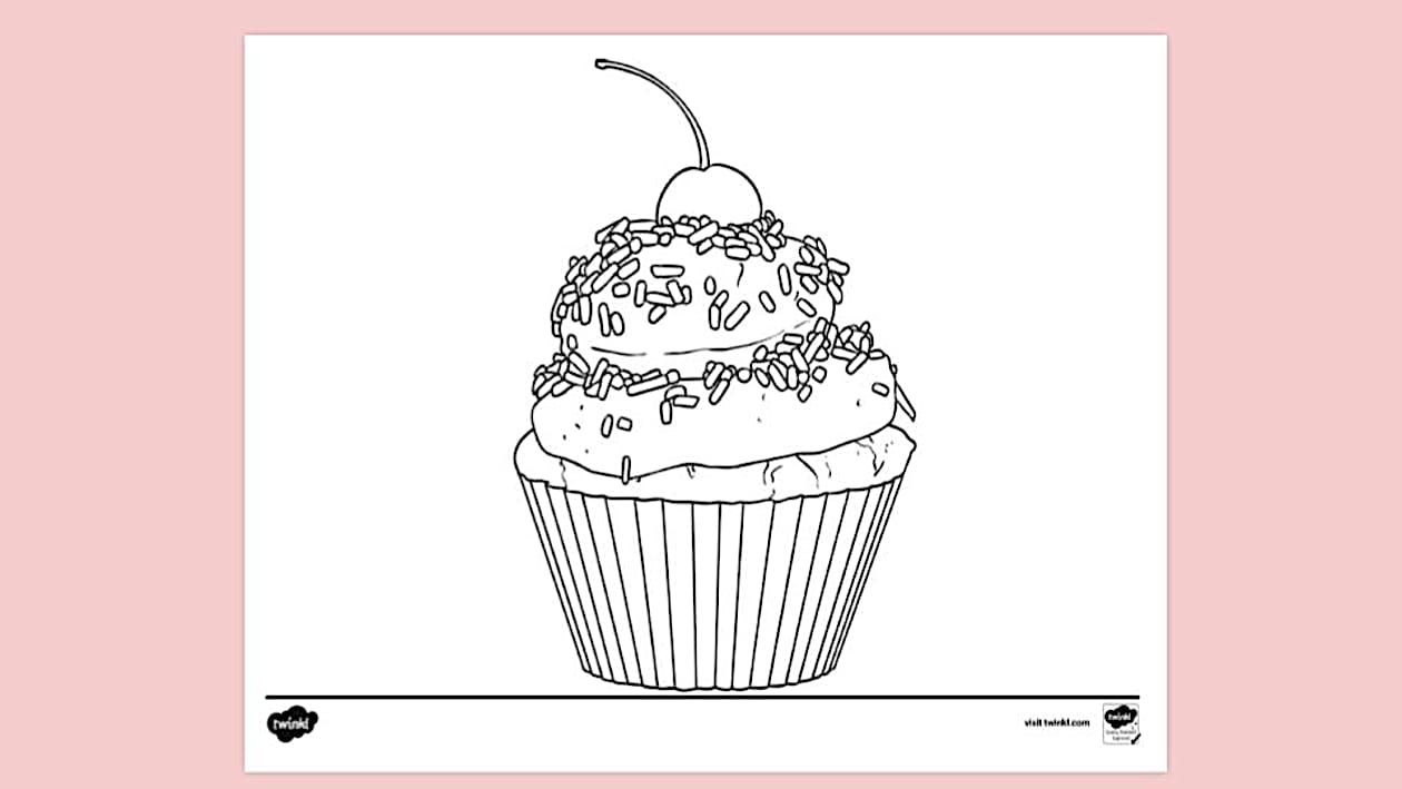 Chocolate Cake Cherry Colouring | Colouring Sheets - Twinkl
