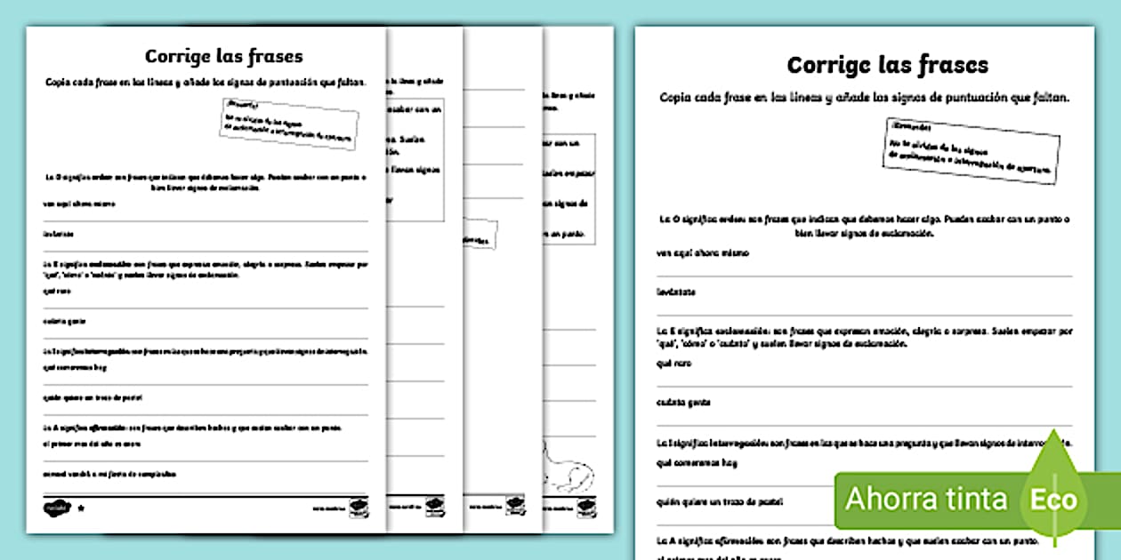 Fichas de lengua: los signos de puntuación - Twinkl