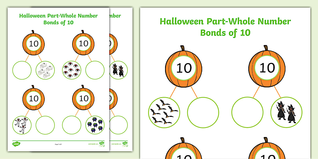 👉 Halloween-Themed Part-Whole Number Bonds of 10 Worksheet