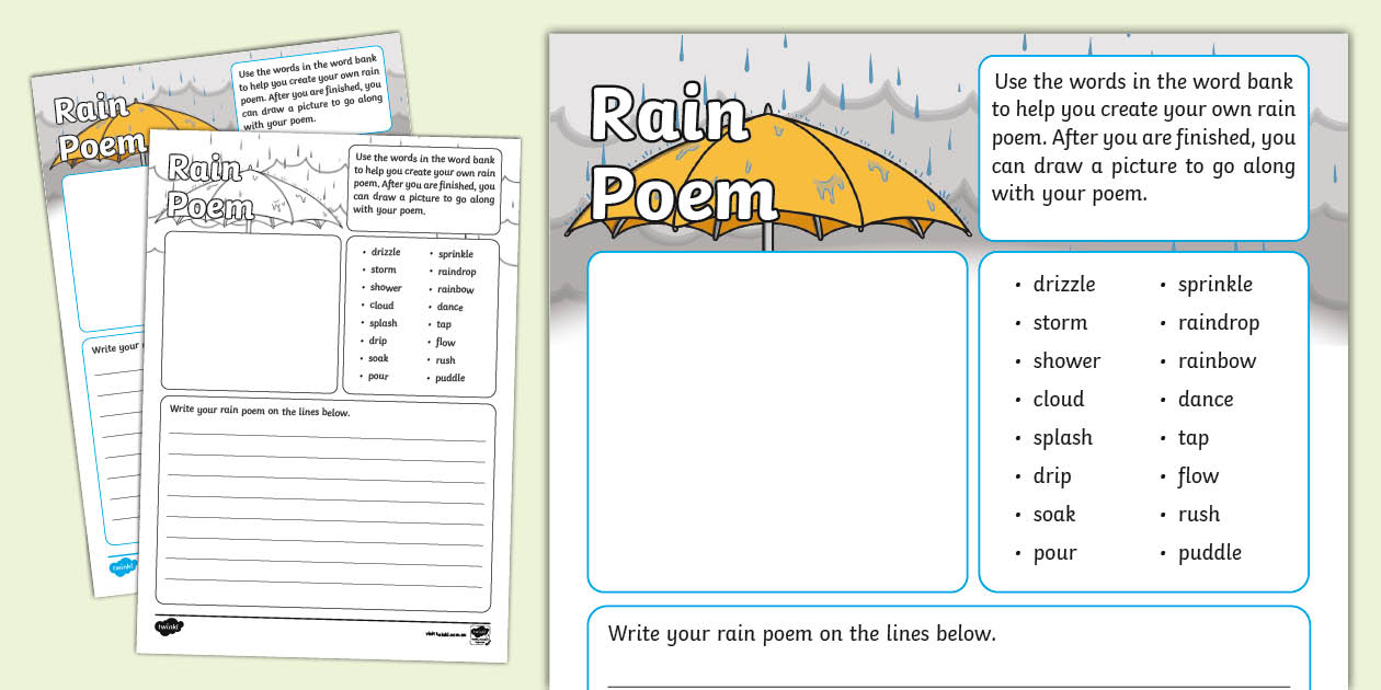 Rain Poem Writing Template (Teacher-Made) - Twinkl