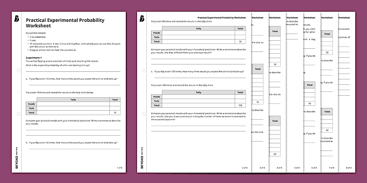 👉 Practical Experimental Probability Worksheet - Twinkl