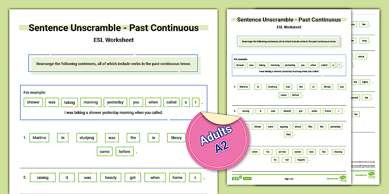 ESL Sentence Unscramble Worksheet (Teacher-Made) - Twinkl