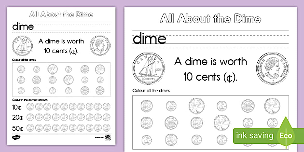 Editable All About the Dime Canadian Money Worksheet