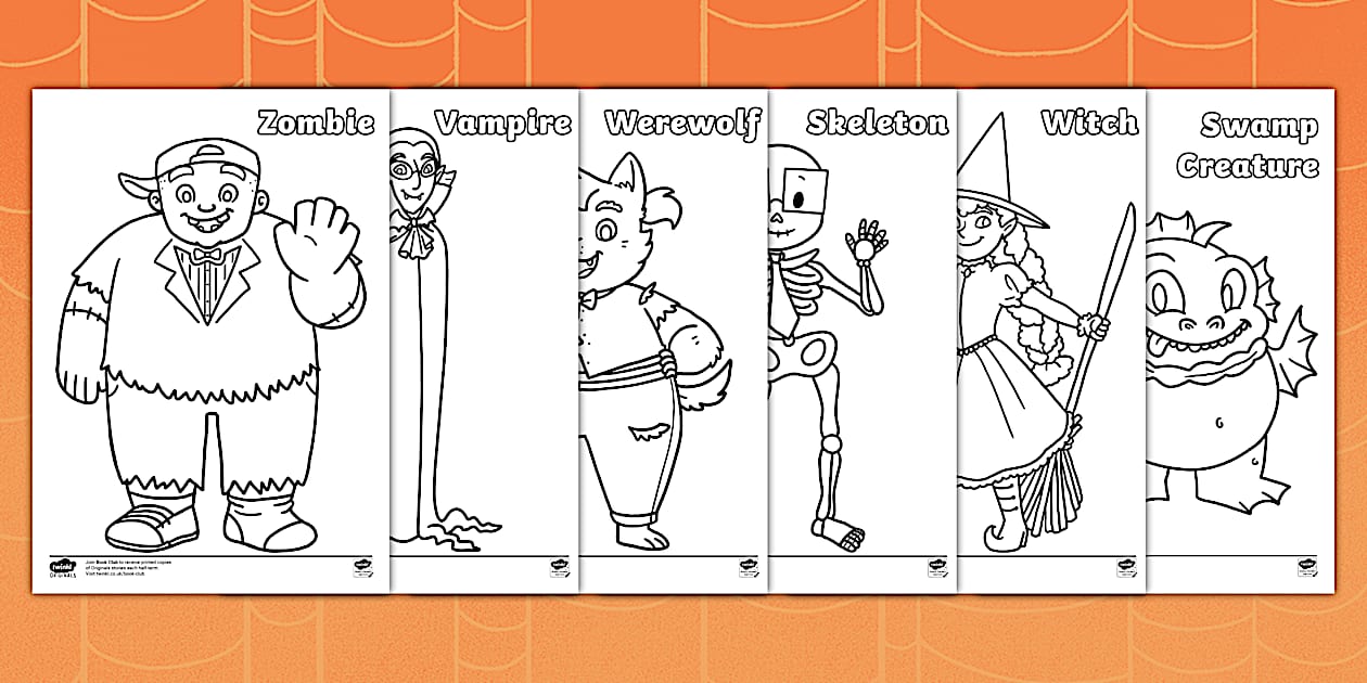 Halloween Monsters Picture and Word Colouring Pages - Twinkl