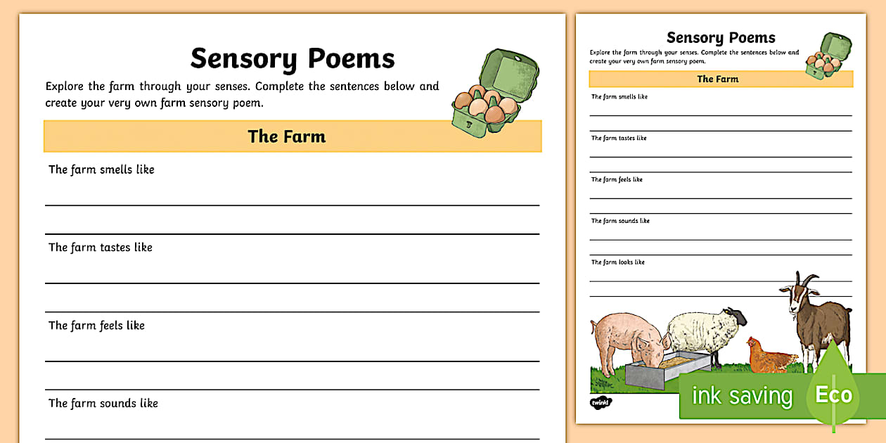 The Farm Sensory Poem Worksheet / Worksheet (teacher made)