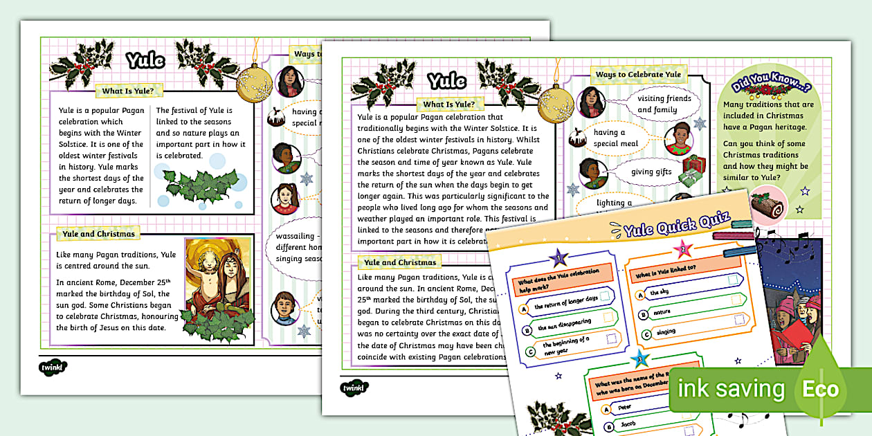 KS2 Yule Differentiated Fact File and Quick Quiz - Twinkl